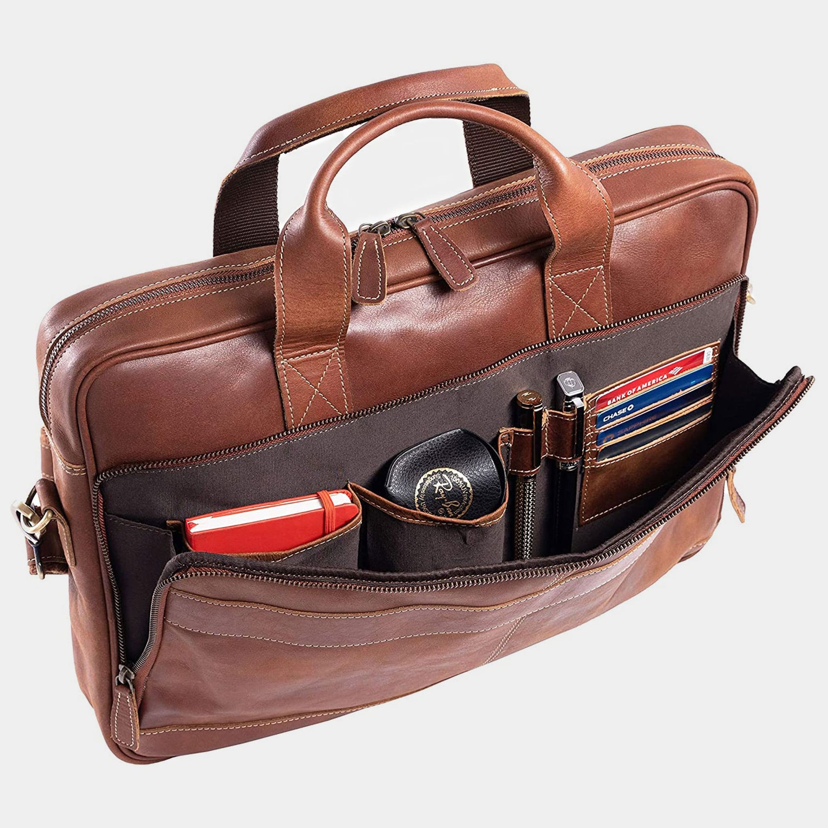 Slim Leather Laptop Briefcase with Luggage Strap – The Real Leather Co.