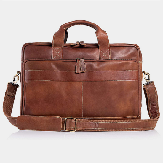 Slim Leather Laptop Briefcase with Luggage Strap – The Real Leather Company