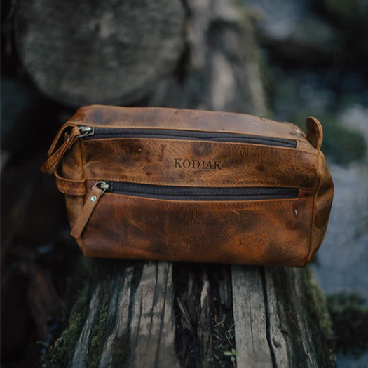 Brown Leather Toiletry Bag - Dopp Kit – The Real Leather Company