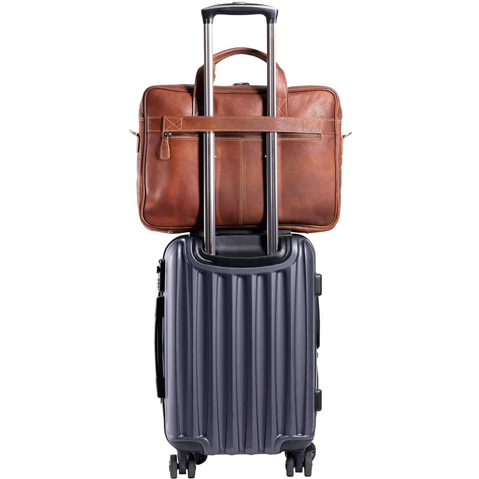 Slim Leather Laptop Briefcase with Luggage Strap – The Real Leather Company